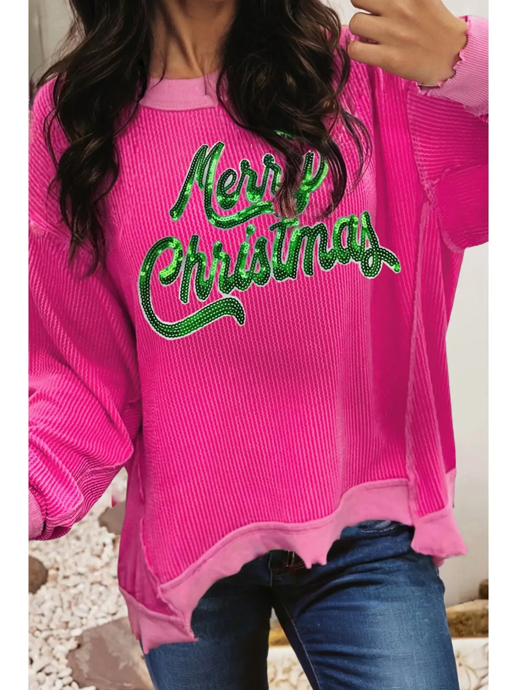 Sequin Christmas Ribbed Knit Sweatshirt | Little Daisy Closet – Simply ...